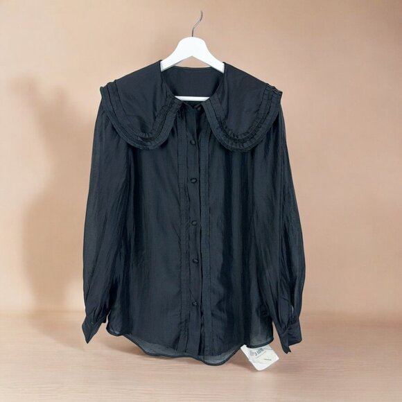 J.ING | Tops | Nwt Jing Black Doll Collar Long Sleeve Blouse Shirt ...